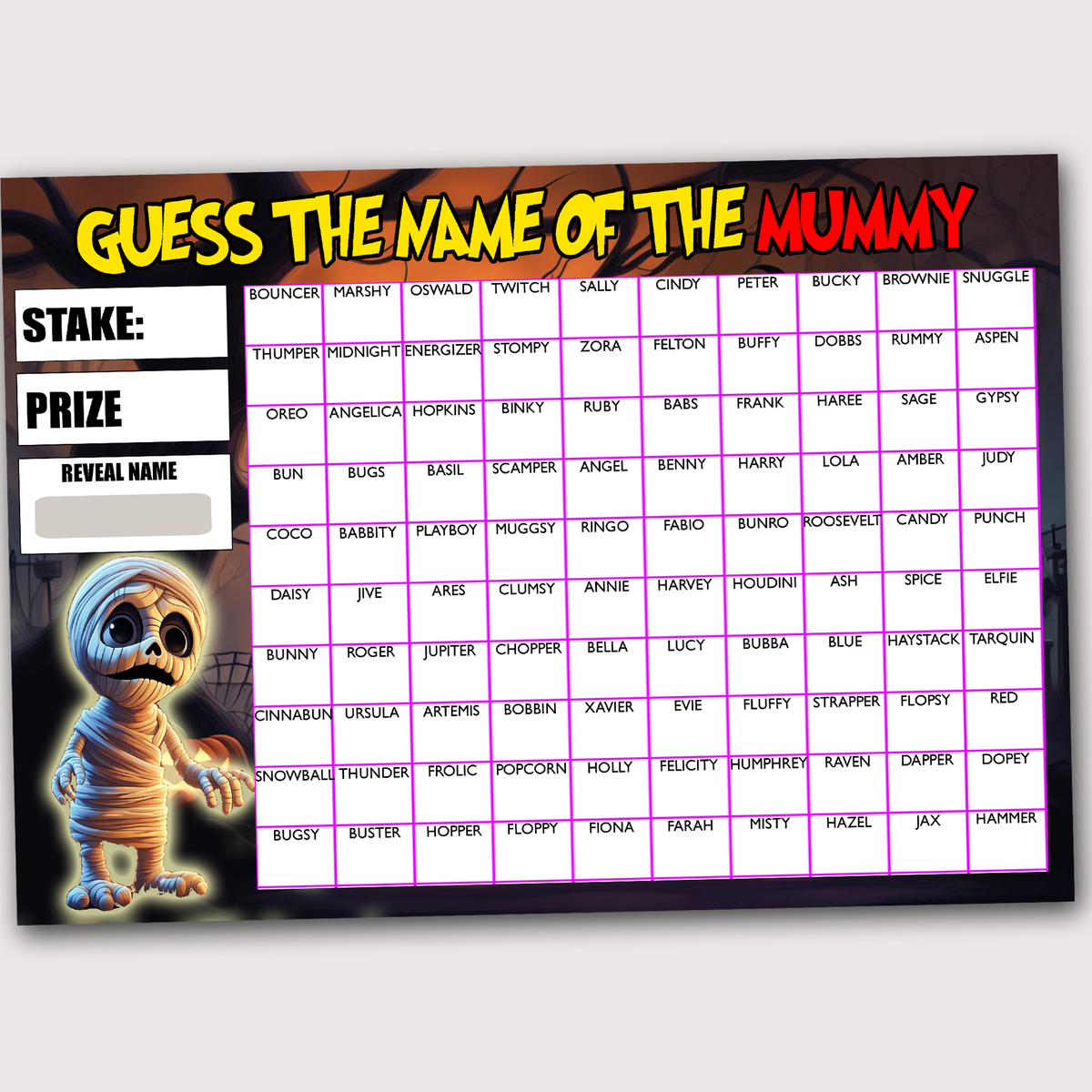Guess the Name of Mummy Fundraising Game Halloween Party Fete Fayre A4 ...