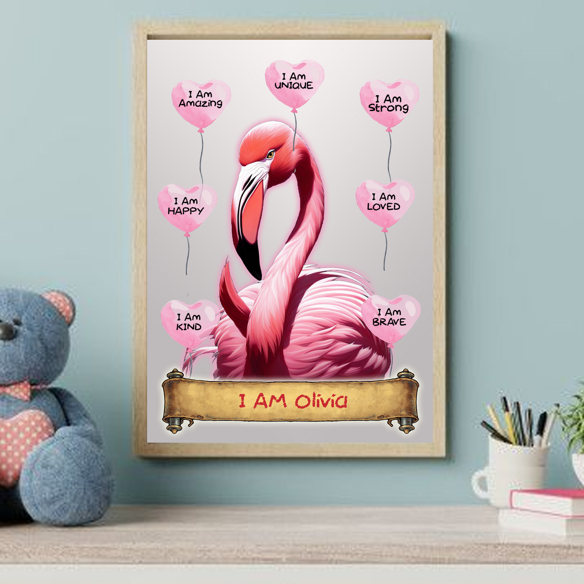 Positive Affirmation Personalised I Am Amazing Pink Flamingo Prints ...