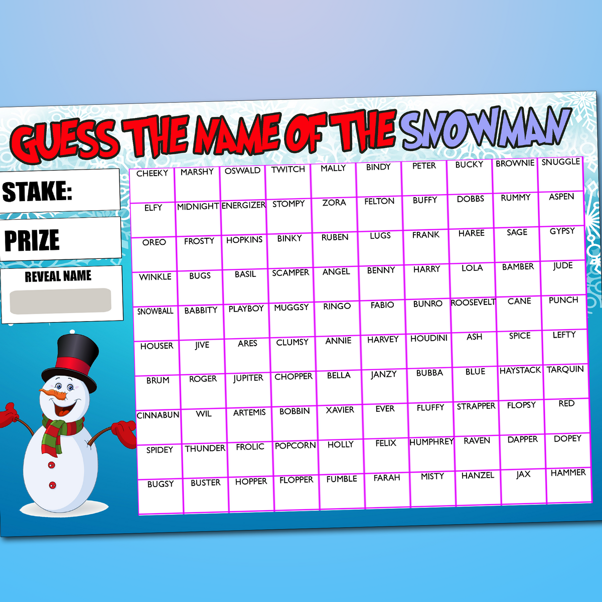Guess the Name of Snowman Fundraising Game Christmas Fete Fayre A4 ...