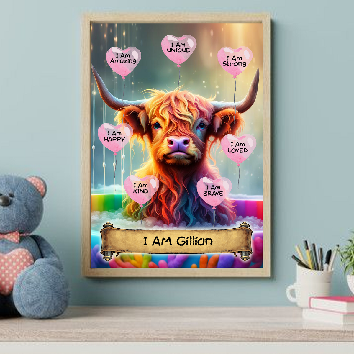 Positive Affirmation Personalised I Am Amazing Prints Highland Cow Pri ...