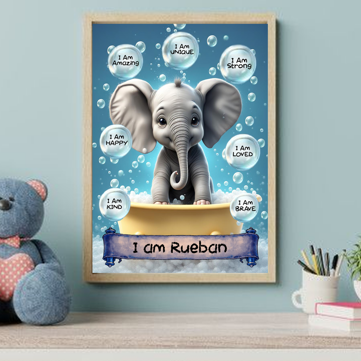 Positive Affirmation Personalised I Am Amazing Elephant Wall Art Print ...