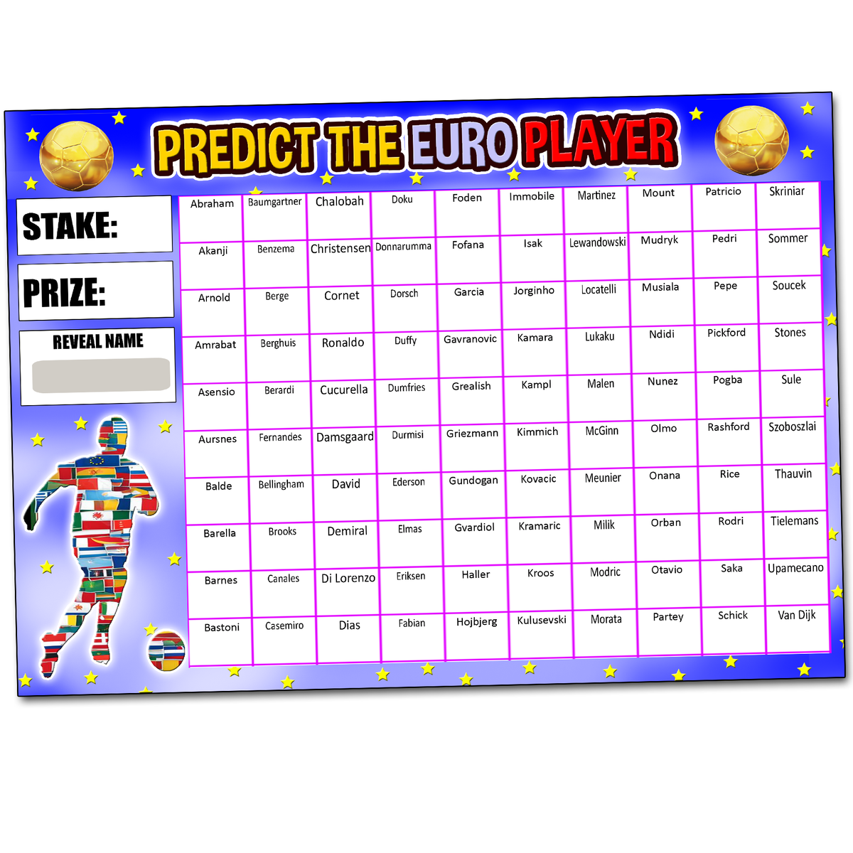 Predict the Euro Football Player Fundraising Scratch Card Game 100 Nam ...