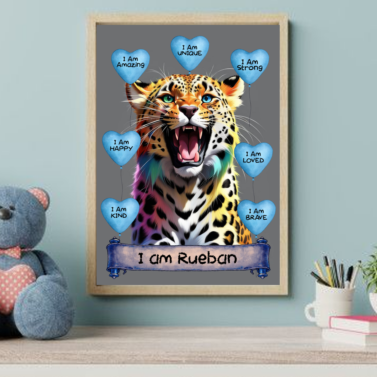 Positive Affirmation Personalised I Am Amazing Leopard Wall Art Prints ...