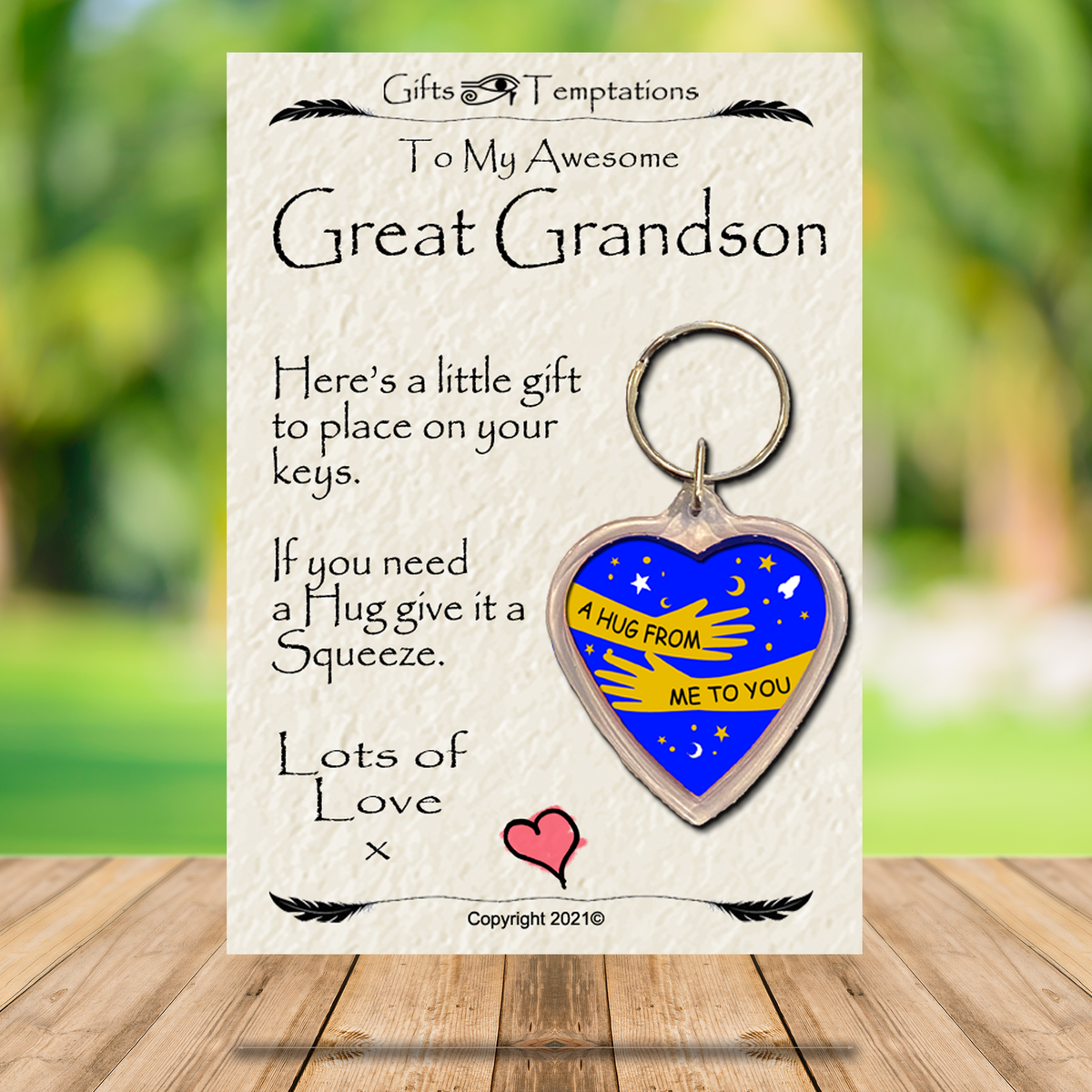 Great Grandson Hug from Me to You Keyring – Gifts and Temptations